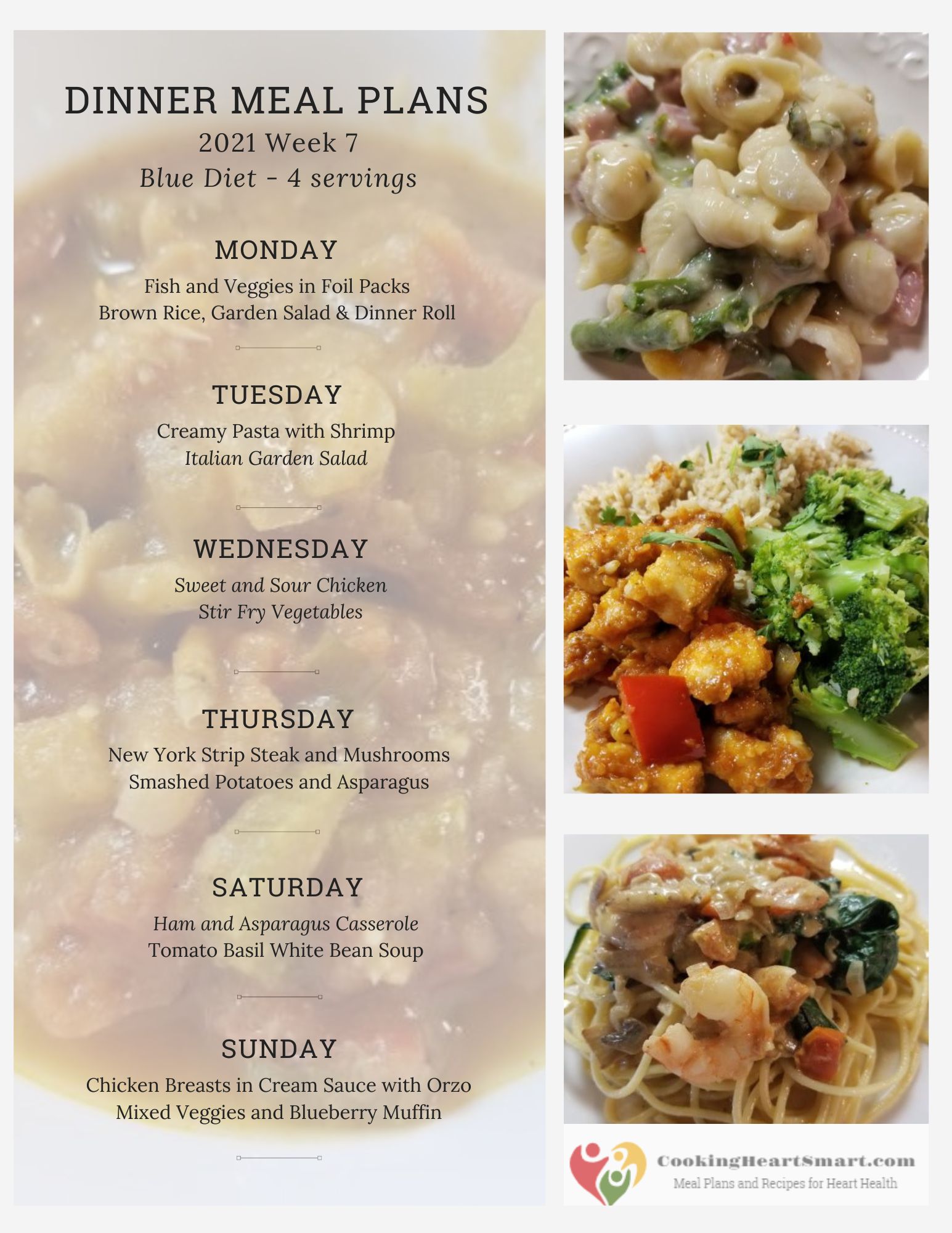 Heart Healthy Dinner Menus (2021 WK7) - CookingHeartSmart